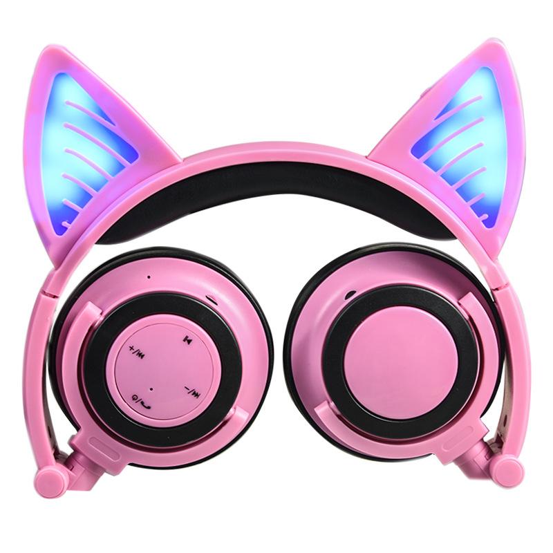 Wireless Bluetooth Cat Ear Headphones Foldable LED light Flashing Glo ...