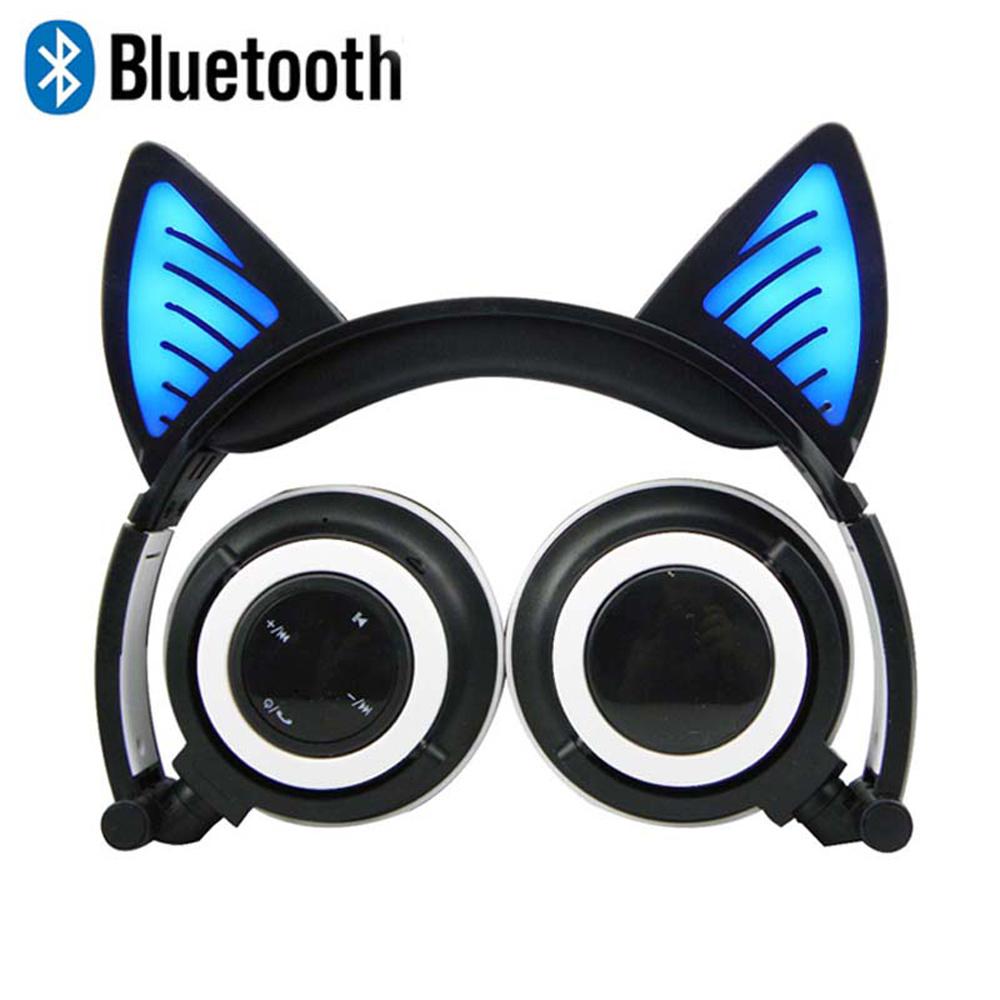 Wireless Bluetooth Cat Ear Headphones Foldable LED light Flashing Glo ...