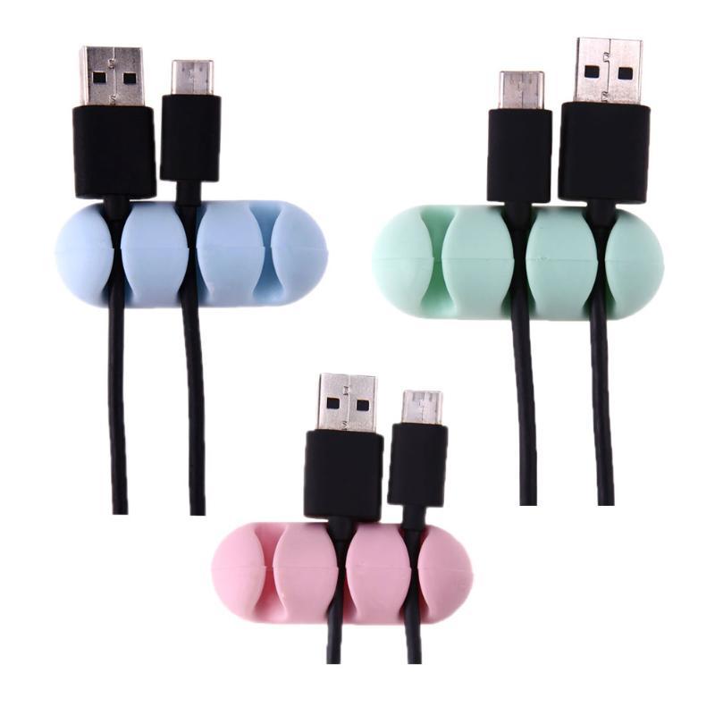 2Pcs Office Desk Cable Organizer Adhesive Silicone Wire Lead USB Charg ...